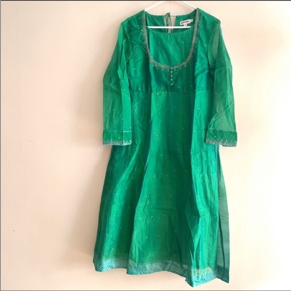 fabindia | Kurtas | Fabindia Forest Green Womens Anarkali Silk Kurti ...